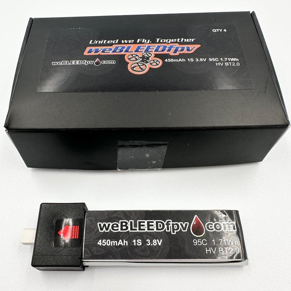 weBLEEDfpv 450mAh 1S BT2.0 LiPo Batteries (4 pack) - Choose Pigtail